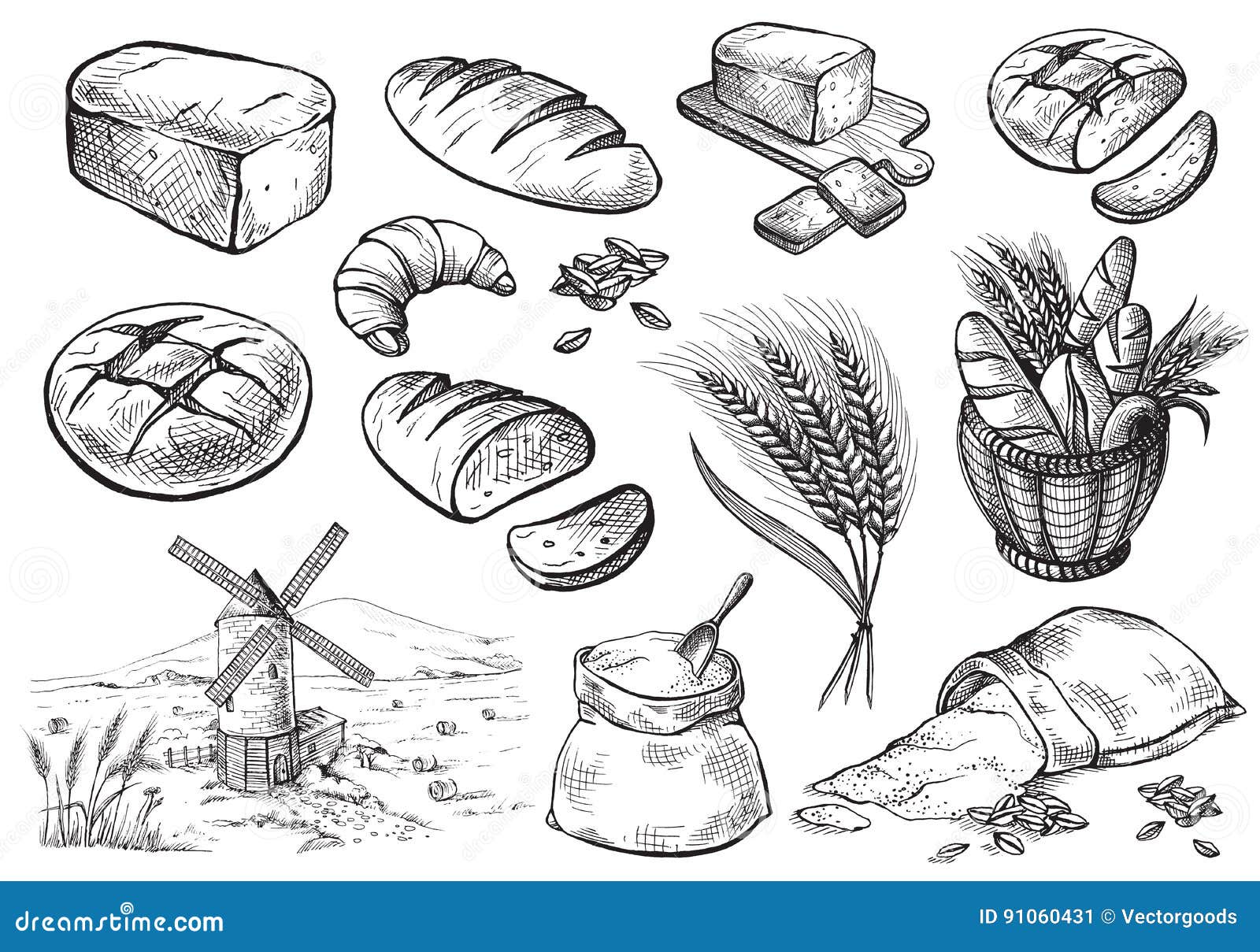 Fresh Bread set stock vector. Illustration of background - 91060431