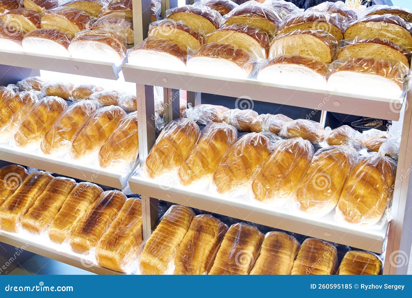 Fresh Bread on Shelves in Bakery Stock Image - Image of diet, baking ...