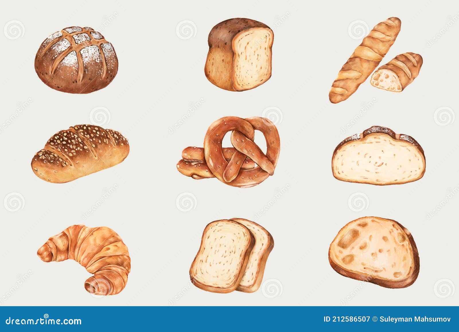 Fresh Bread Vector Hand-drawn Set Stock Vector - Illustration of baked ...