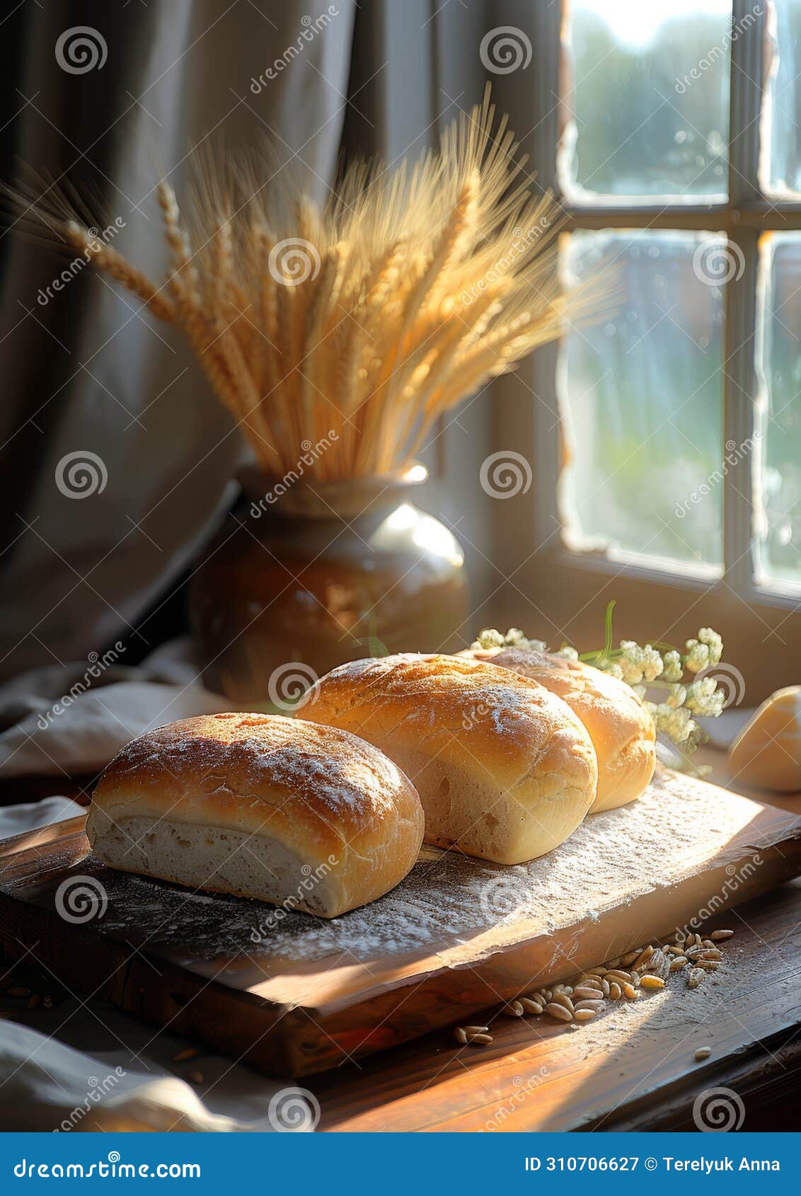 Fresh Bread and Wheat on the Window Stock Image - Image of fresh ...