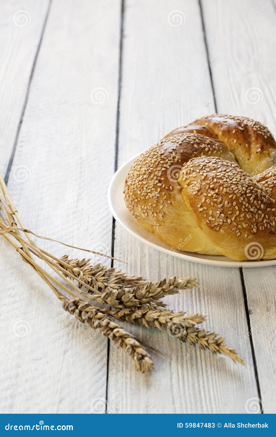 Fresh Bread and Wheat on Wooden Background Stock Image - Image of life ...