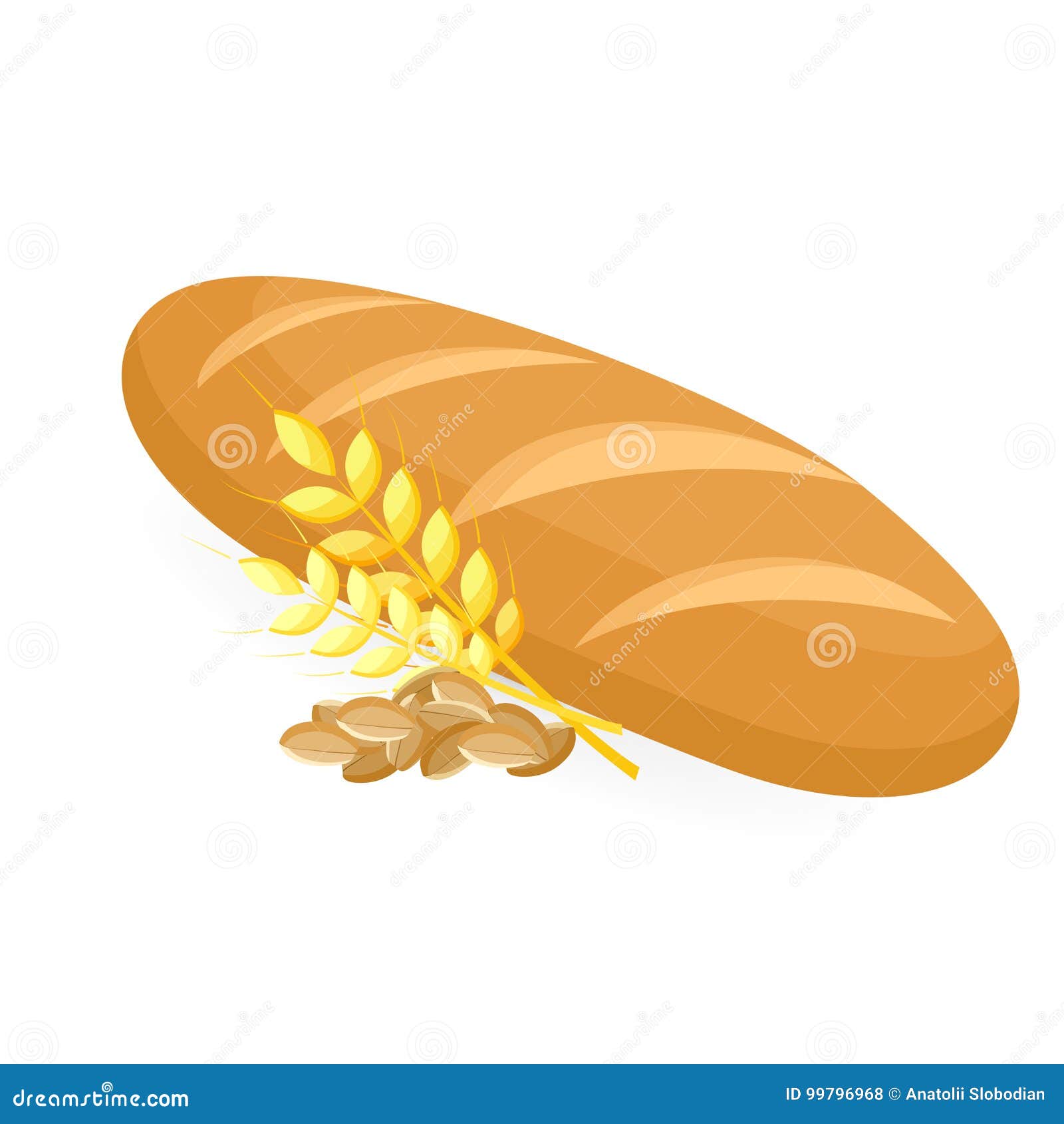 Fresh Bread. White Bread with Grain Stock Vector - Illustration of ...
