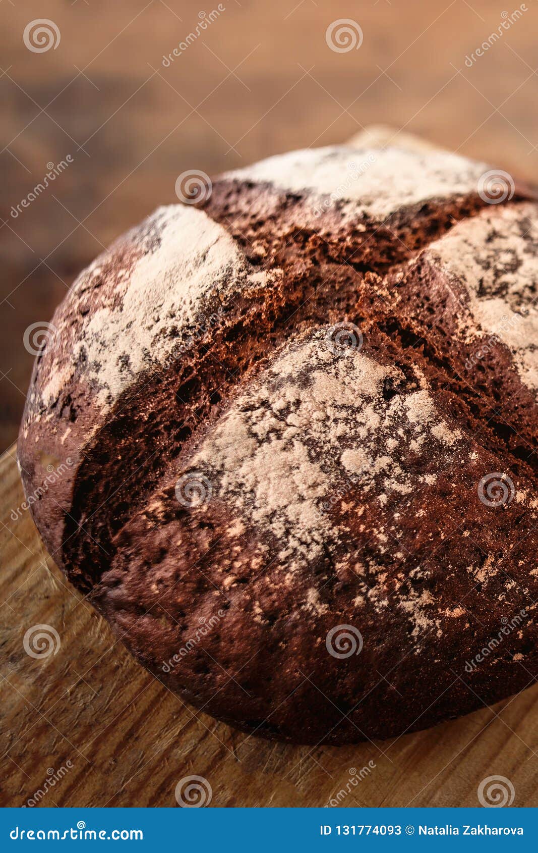Fresh Bread on Wooden Table. Top View with Copy Space Stock Image ...