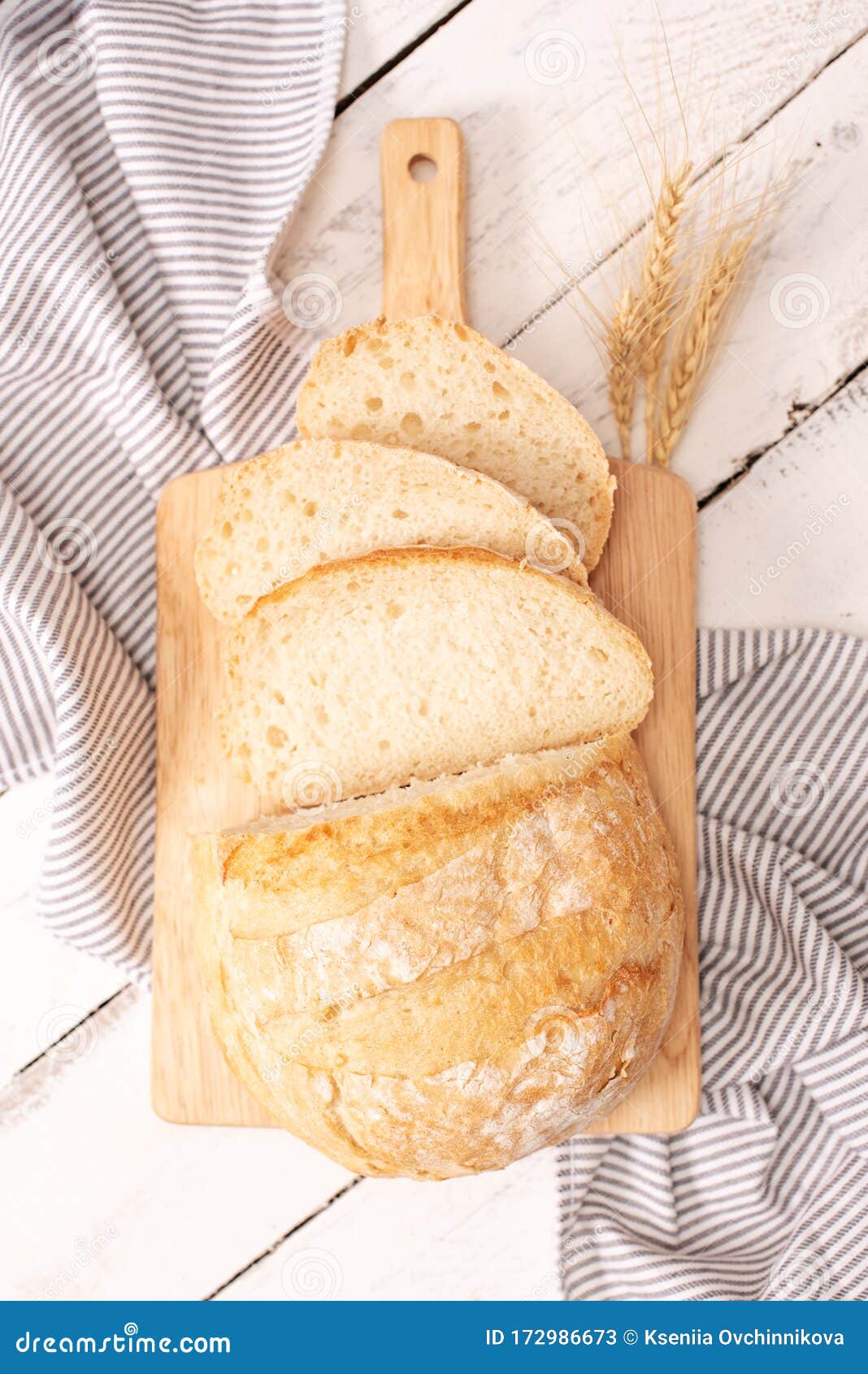 Fresh Bread on Wooden Table. Top View with Space for Your Text Stock ...