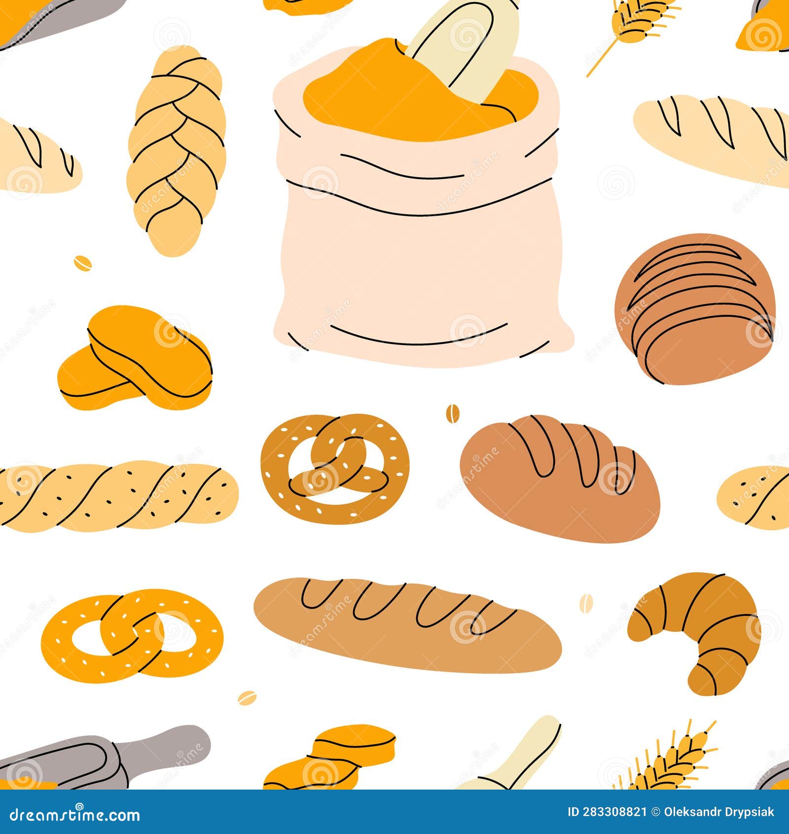 Fresh Breads Pattern. Bakery Pastry Products Seamless Banner. Whole Grain and Wheat Bread ...