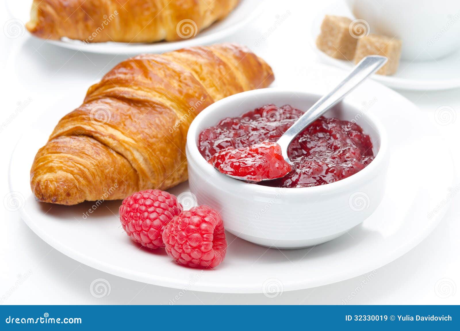 Fresh Breakfast - Raspberry Jam and Croissant on a Plate Stock Image ...