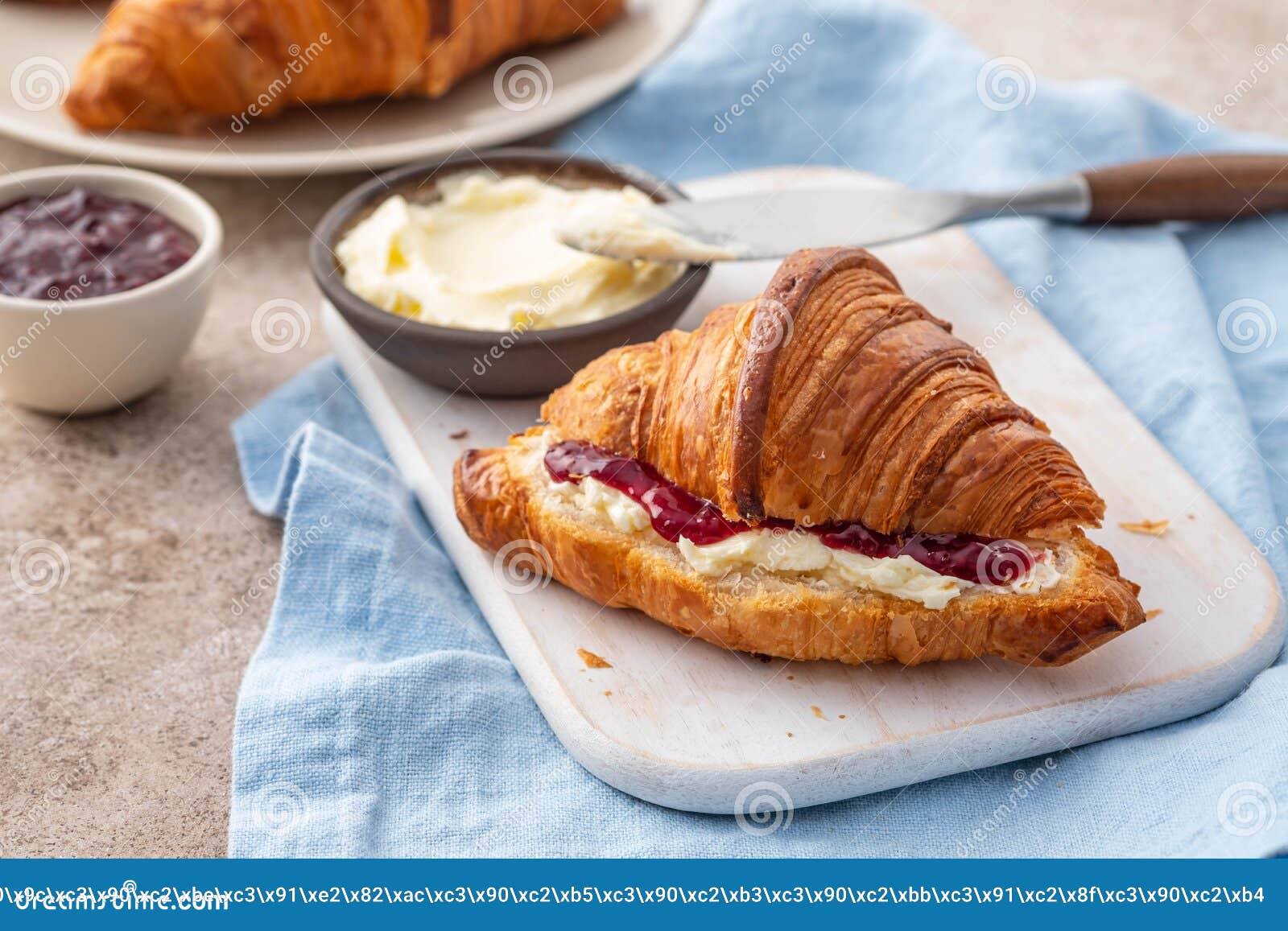 Fresh Breakfast - Raspberry Jam and Croissant on a White Board. Stock ...