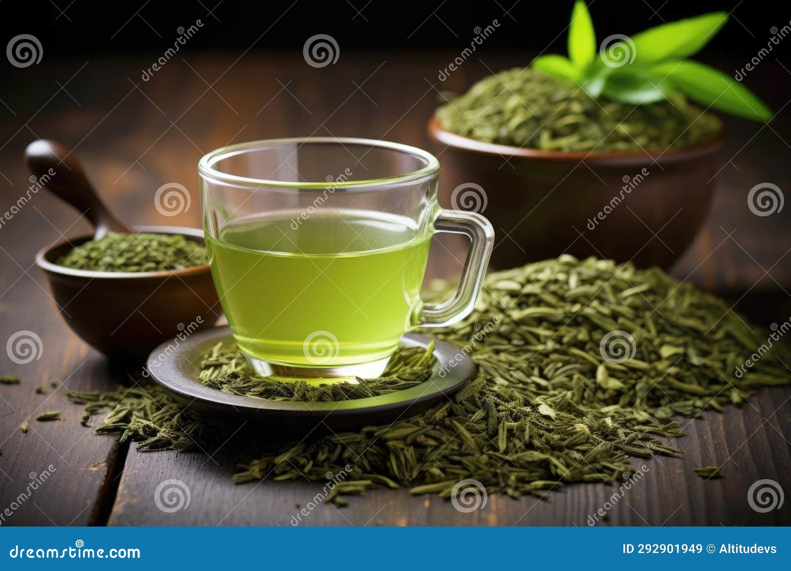 Fresh Brewed Green Tea Surrounded by Tea Leaves Stock Image - Image of ...