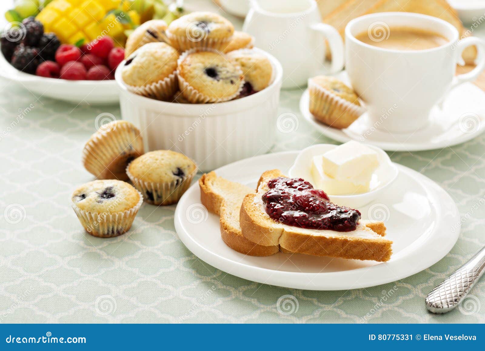 Fresh and Bright Continental Breakfast Table Stock Image - Image of ...