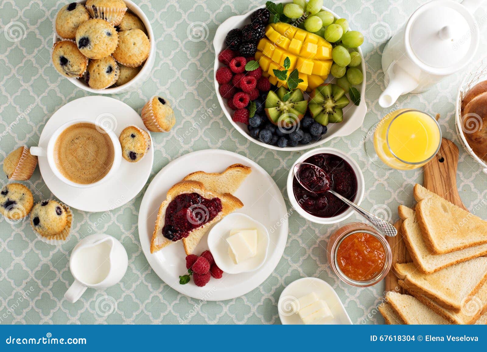 Fresh and Bright Continental Breakfast Table Stock Photo - Image of ...