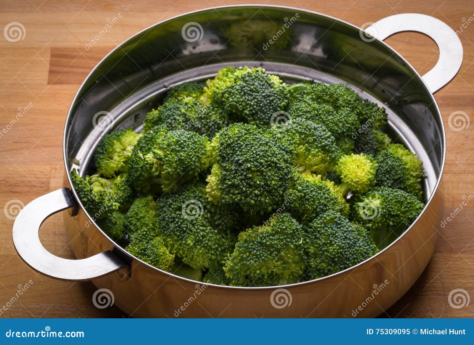 Fresh Broccoli in Stainless Steel Colander Stock Image - Image of diet ...