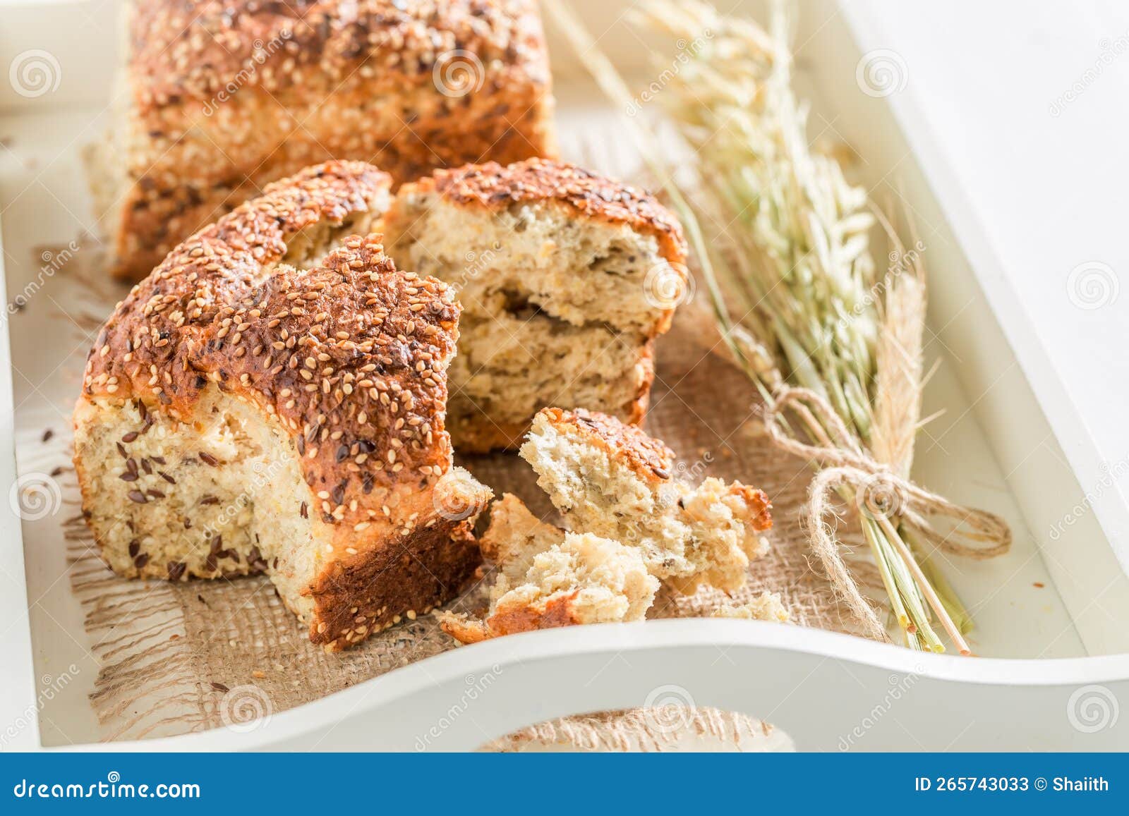 Fresh Broken Bread on Old White Tray Stock Image - Image of brown ...