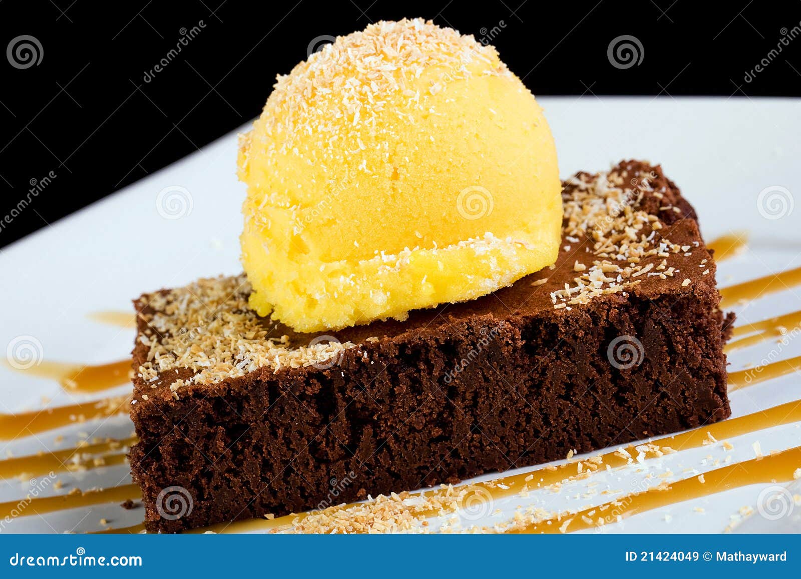 Fresh Brownie with Mango Sorbet Stock Image - Image of mango, piece ...