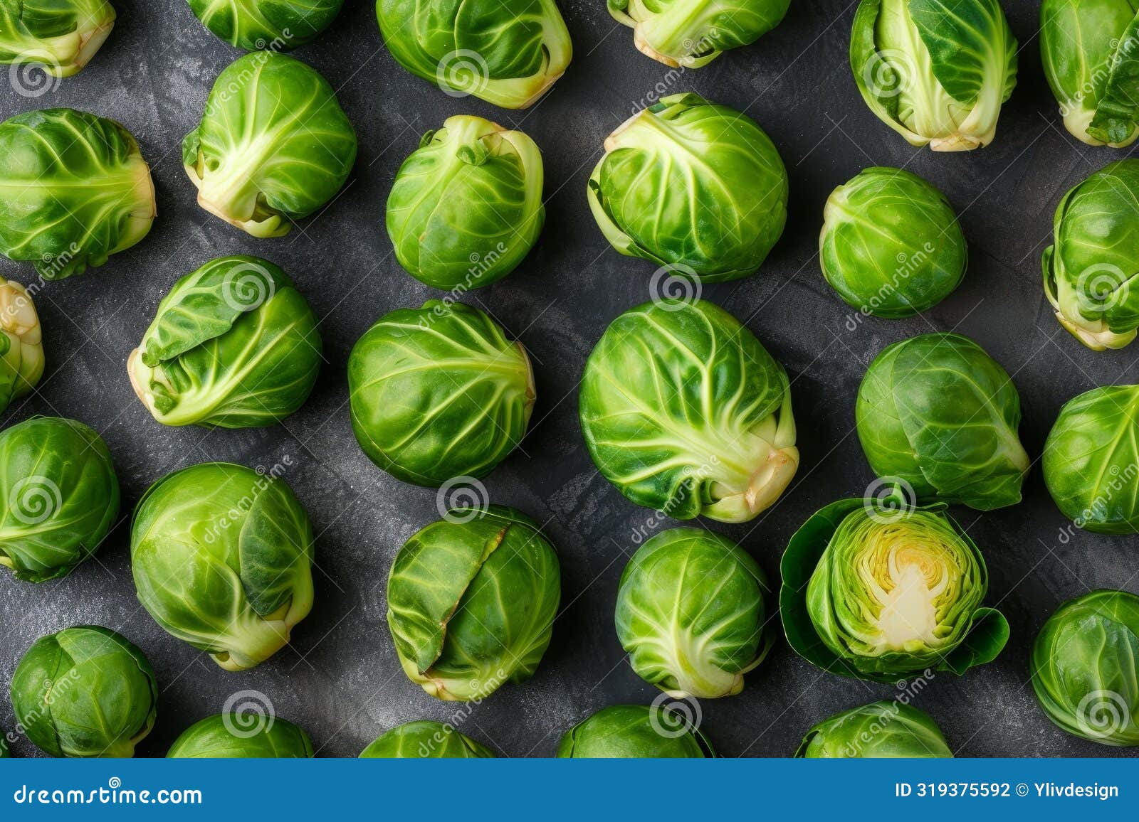 Fresh Brussels Sprouts Pattern on Dark Surface Stock Illustration ...