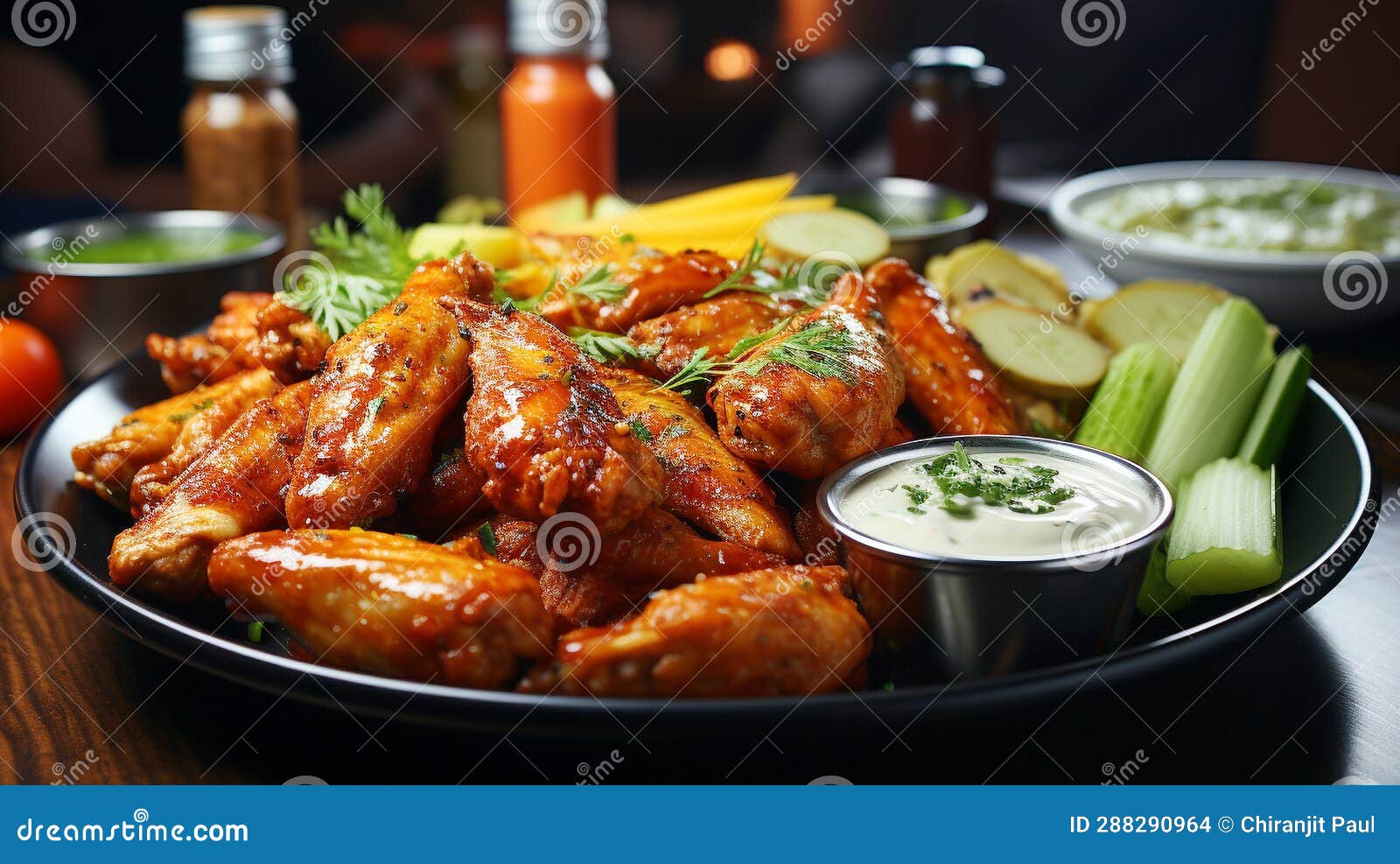 Fresh Buffalo Chicken Wings with Savory Dip Appetizer Stock Photo ...
