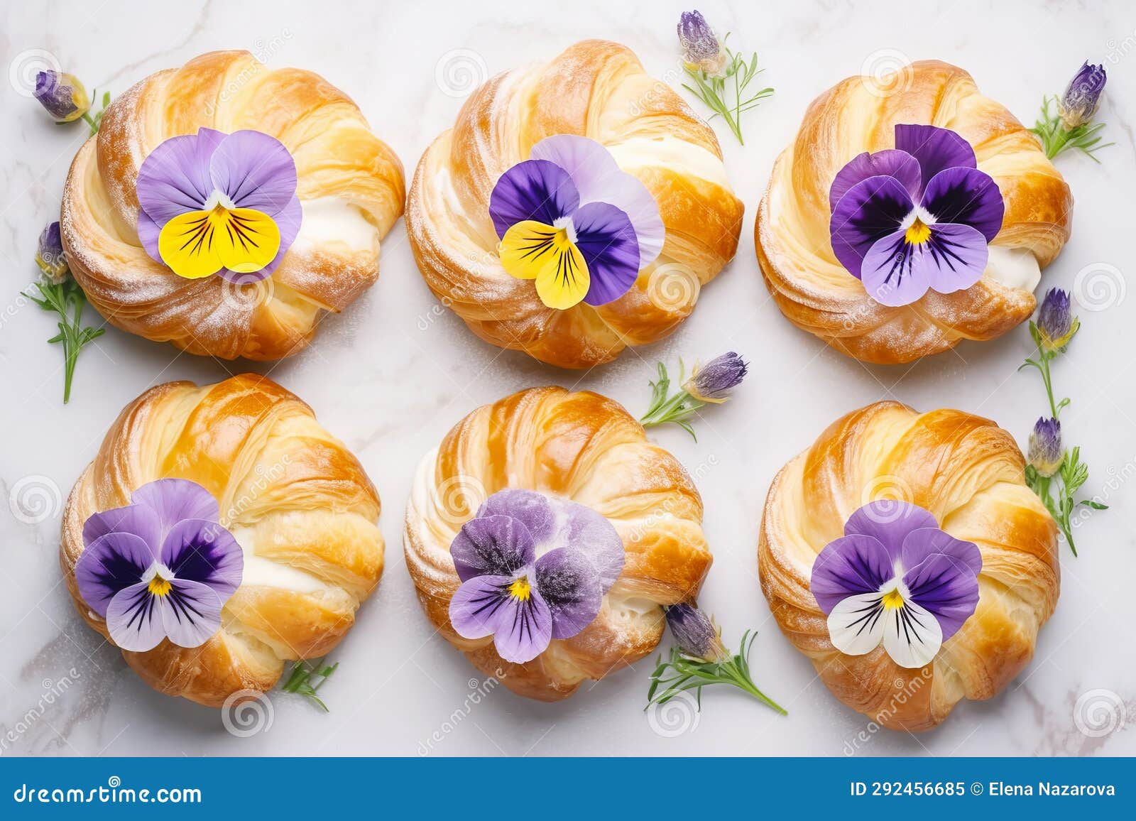 Fresh Buns Pattern Decorated with Edible Pansy Flowers Stock Image ...