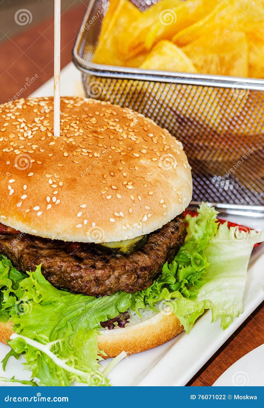 Fresh Burger with Homemade Chips Stock Photo - Image of kebab, meal ...