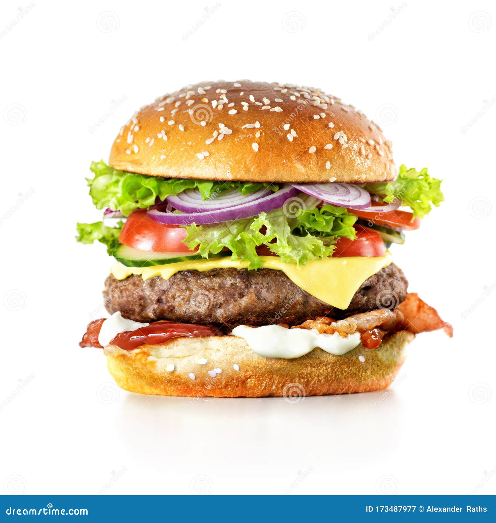 Fresh Burger Isolated on White Background Stock Image - Image of ...