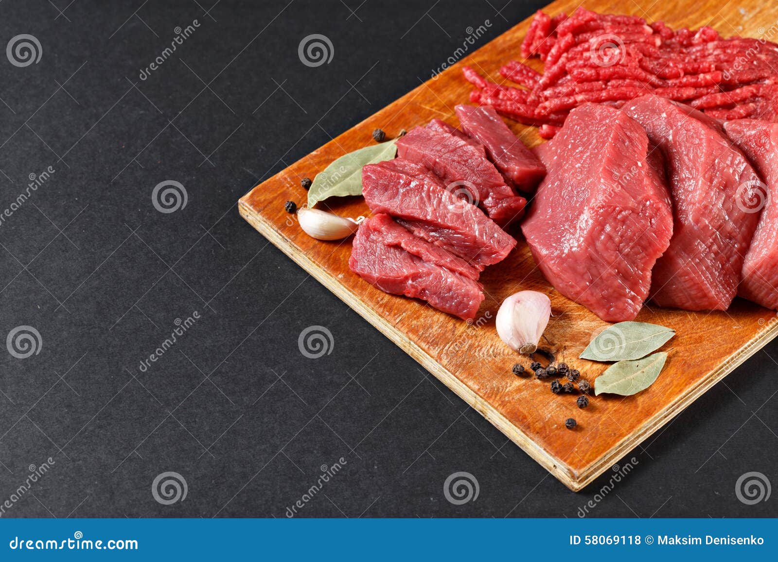 Fresh Butcher Cut Meat Assortment on Black Background Stock Photo ...