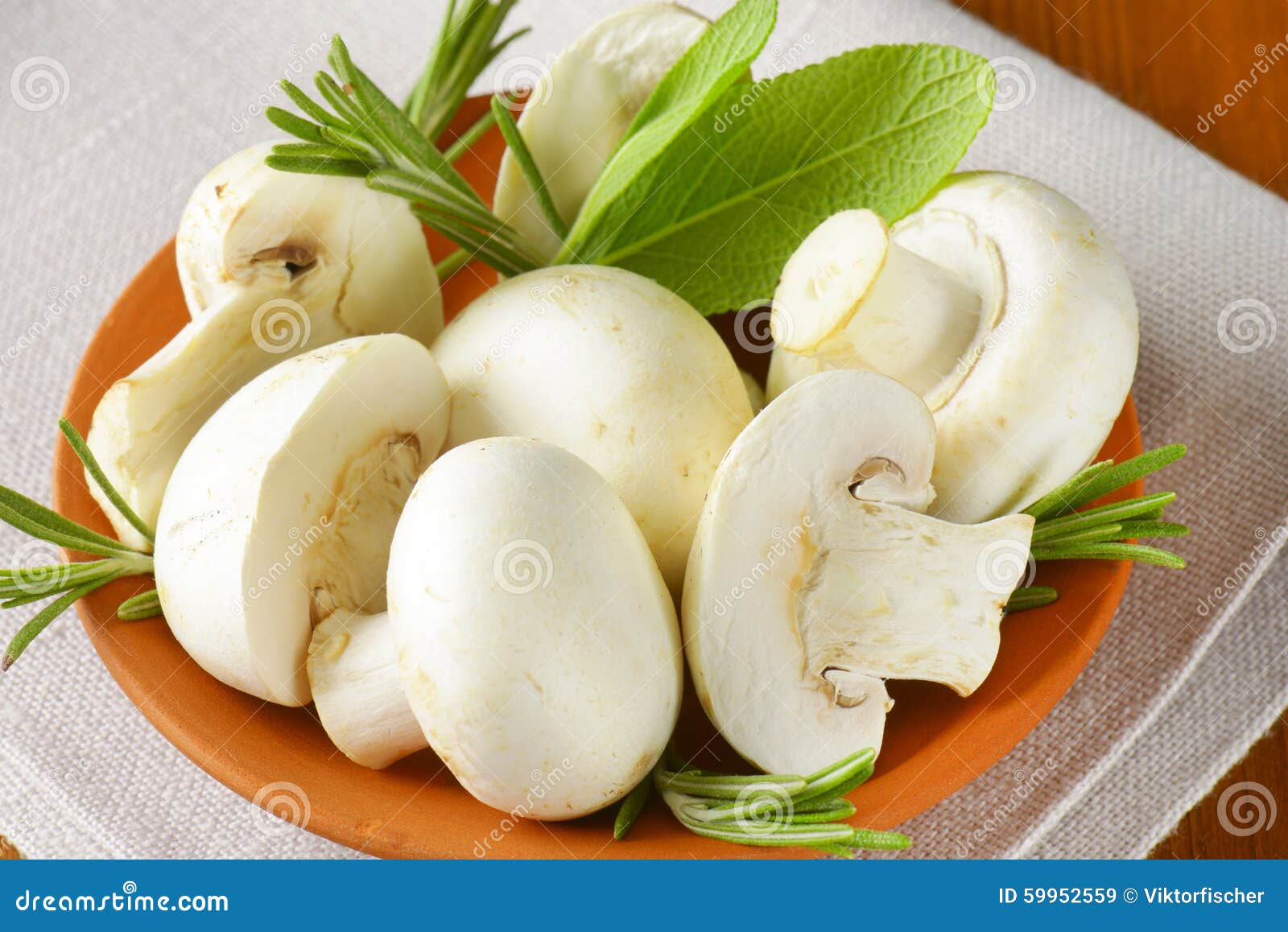Fresh Button Mushrooms and Culinary Herbs Stock Image - Image of ...