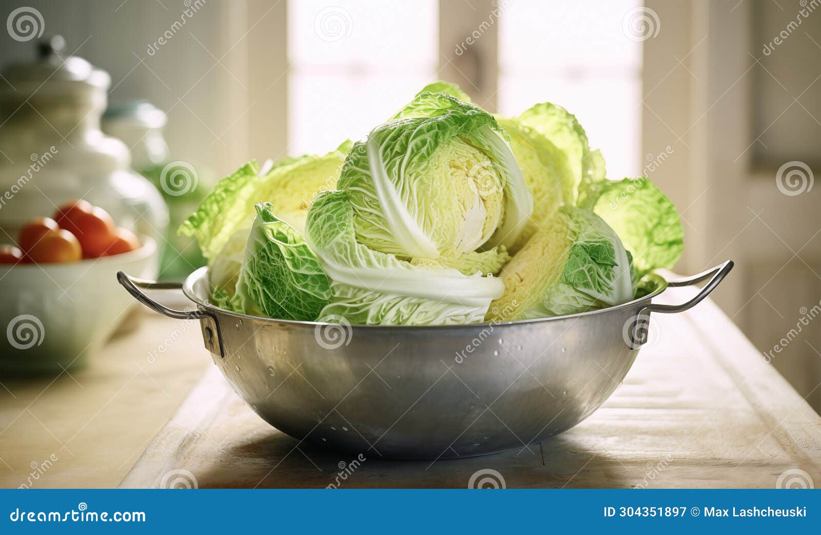 Fresh Cabbage in Metal Colander Stock Image - Image of tabletop ...