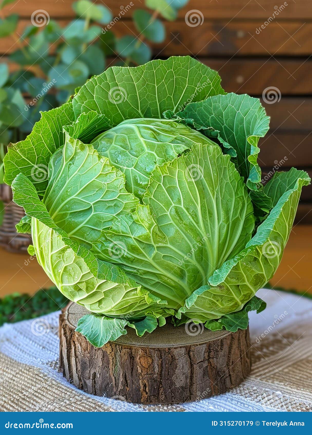 Fresh Cabbage on Wooden Stump Stock Image - Image of healthy, leafy ...