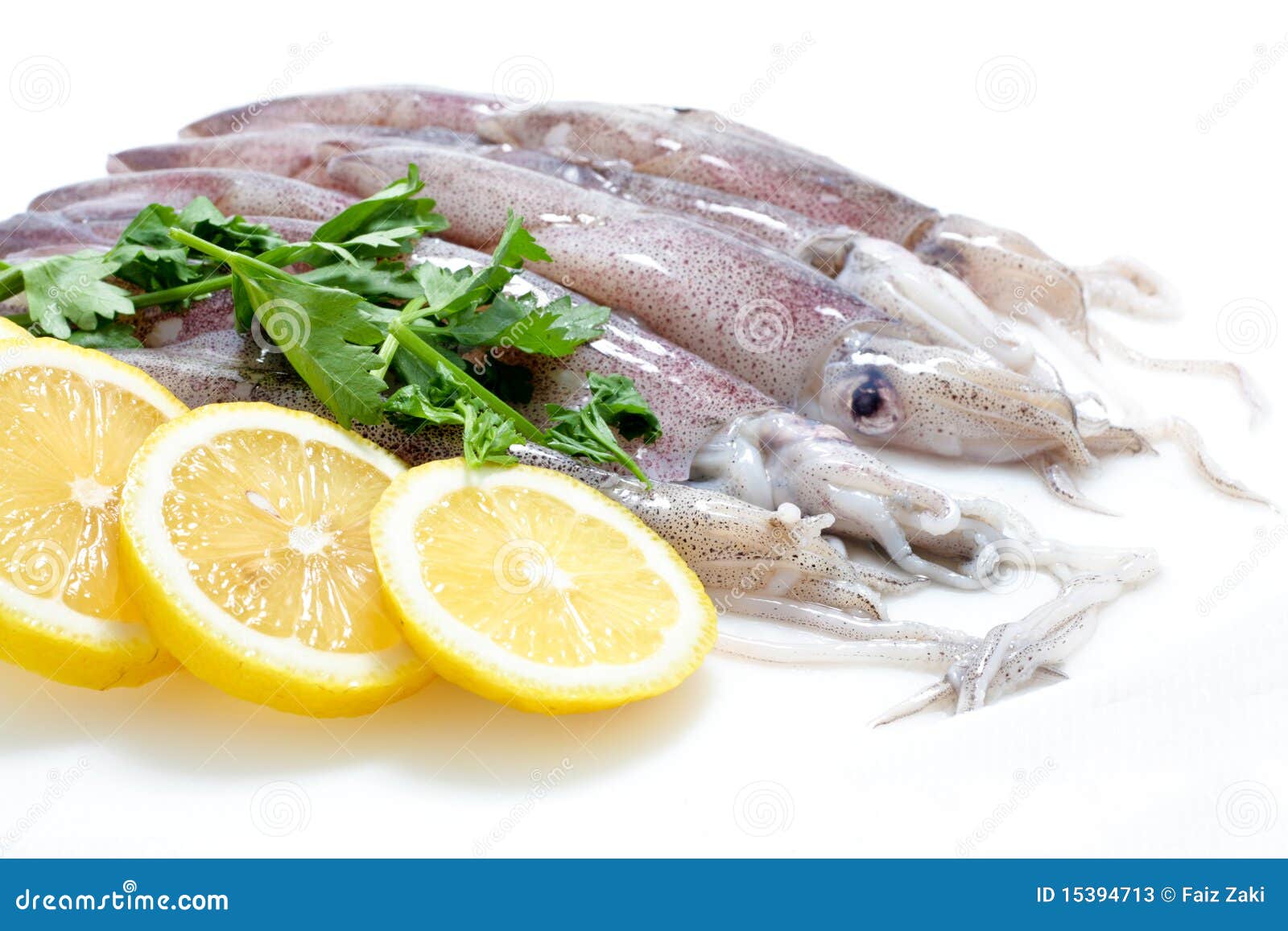 Fresh Calamari with Lemon stock image. Image of close - 15394713
