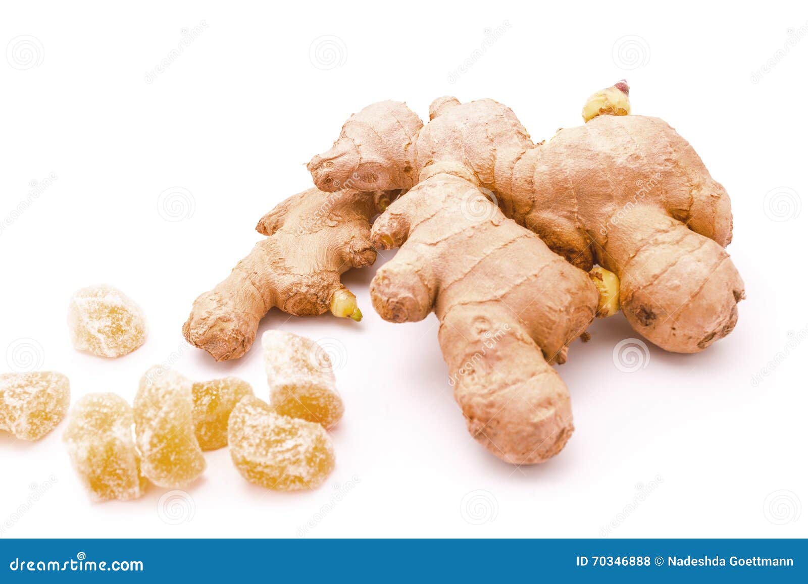 Fresh and Candied Ginger. Caramelized Ginger Candy. Isolated. Stock ...