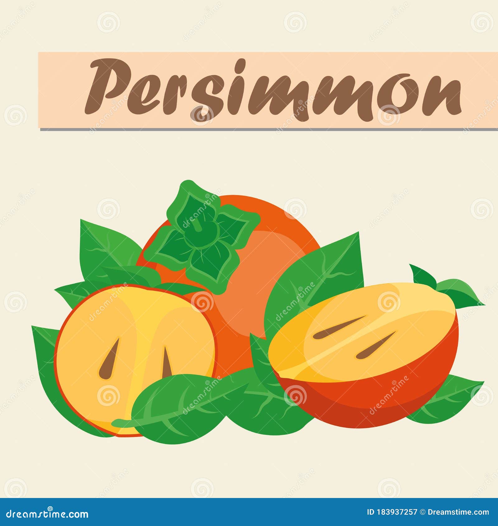 Ripe persimmons, slices. stock vector. Illustration of asian - 183937257