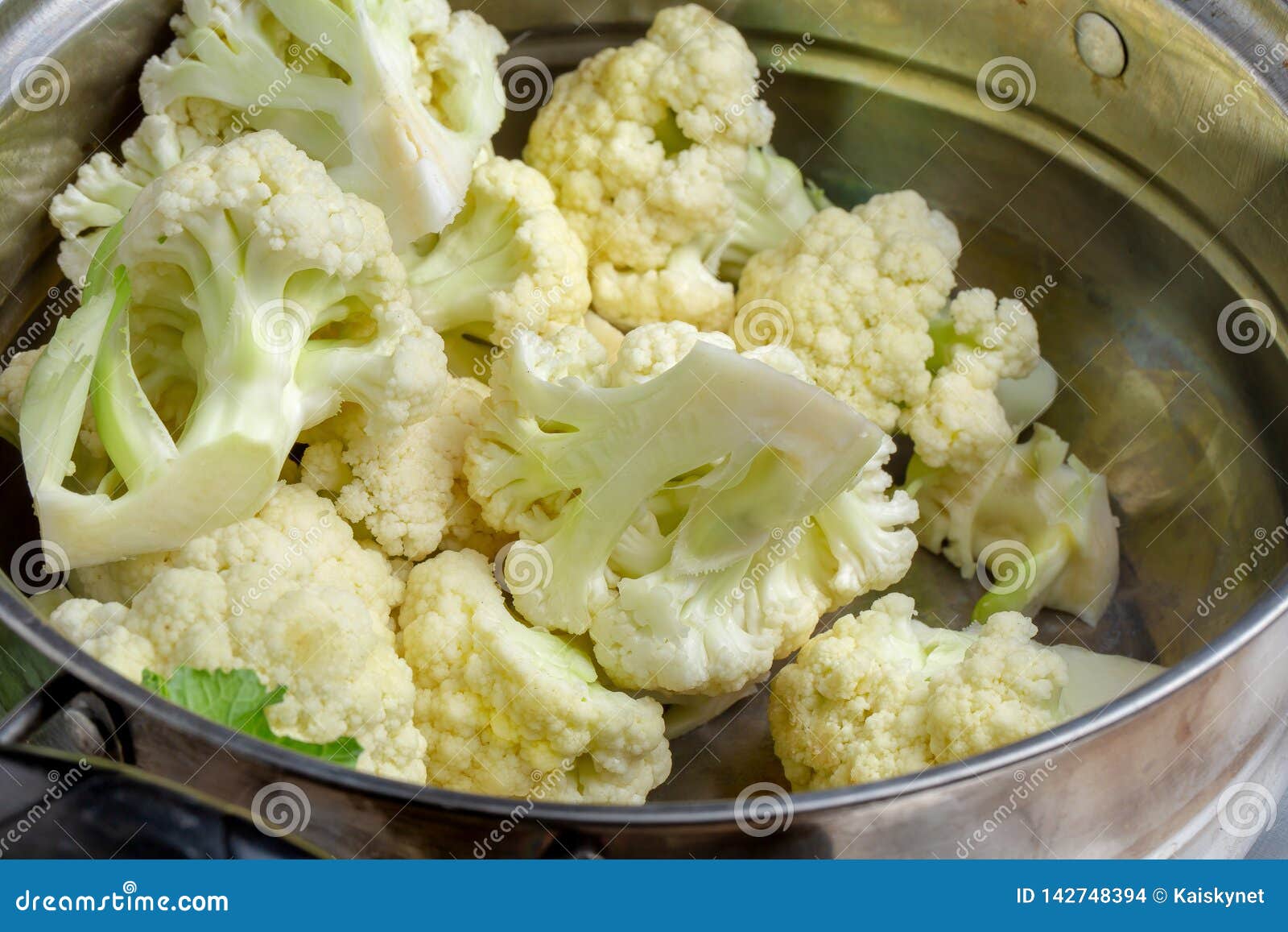 Fresh Cauliflower Prepare for Cooking Over Grey Table Stock Photo ...