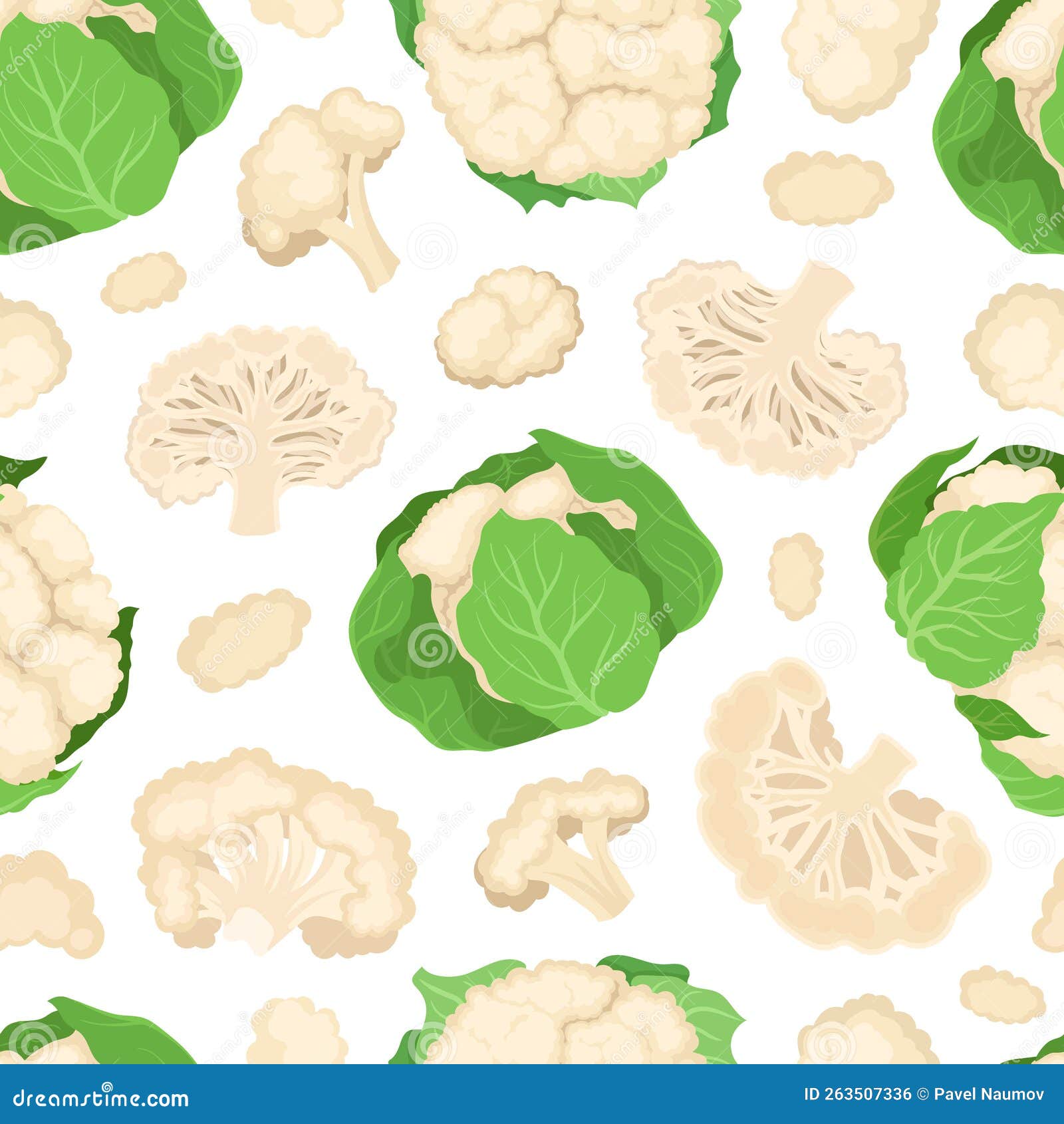 Fresh Cauliflower Seamless Pattern Design with Brassica Vegetable Head ...
