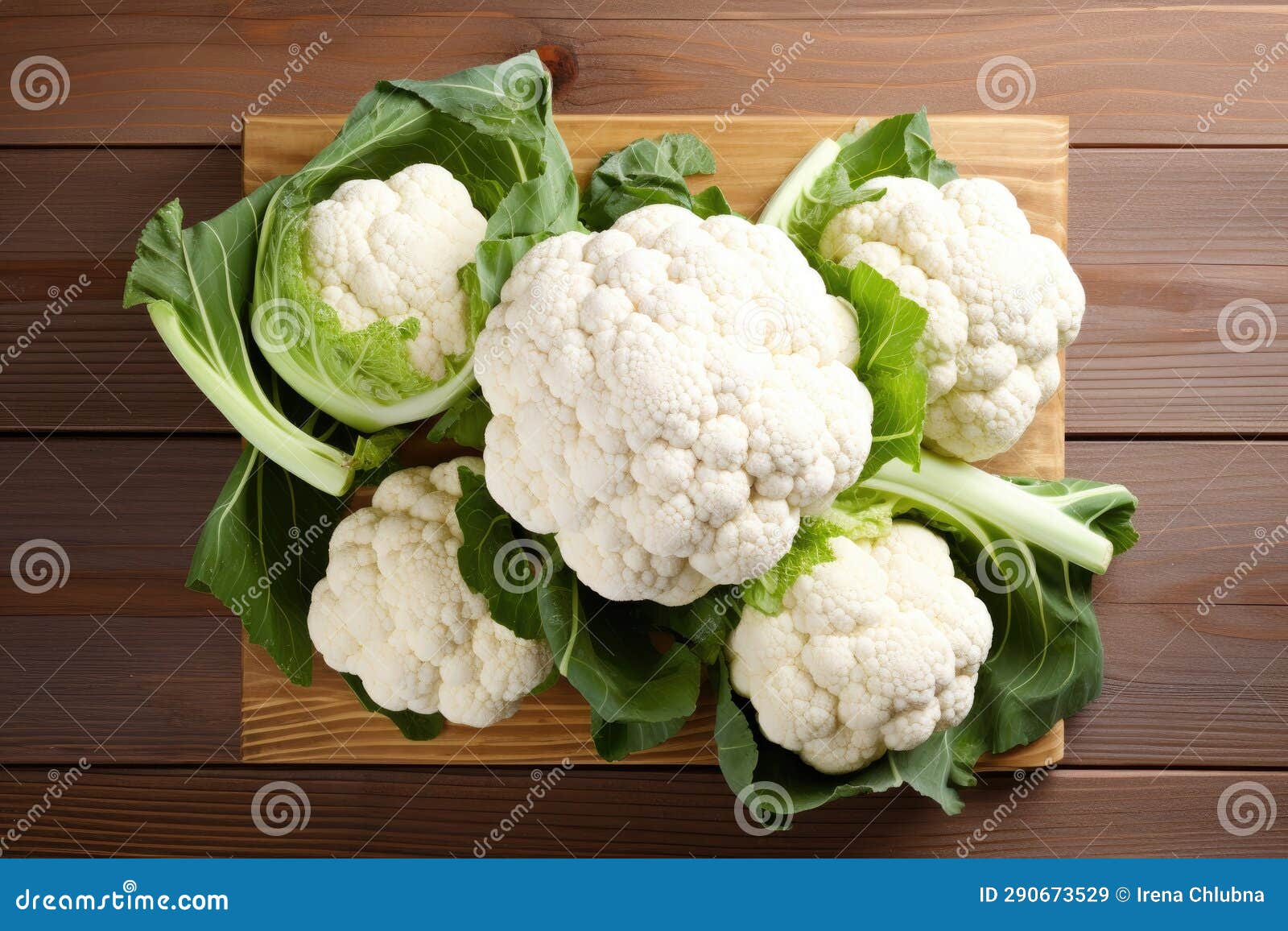 Fresh Cauliflower on Wooden Surface Stock Illustration - Illustration ...