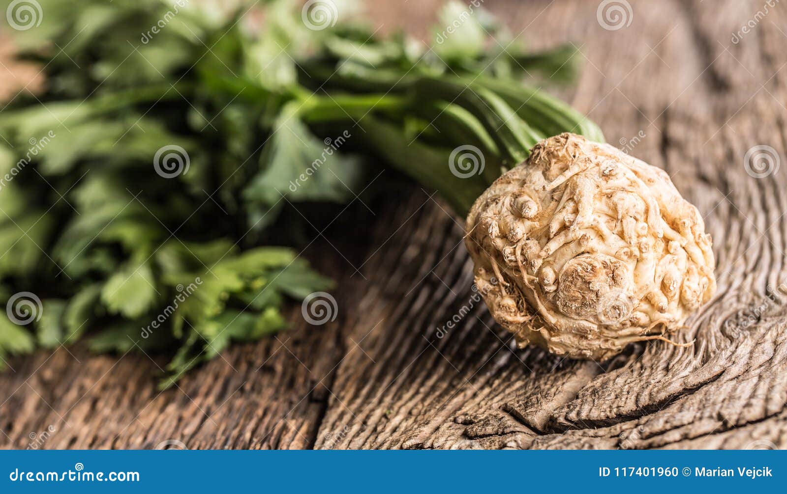 Fresh Celery Root with Leaf on Rustic Oak Table Stock Photo - Image of ...