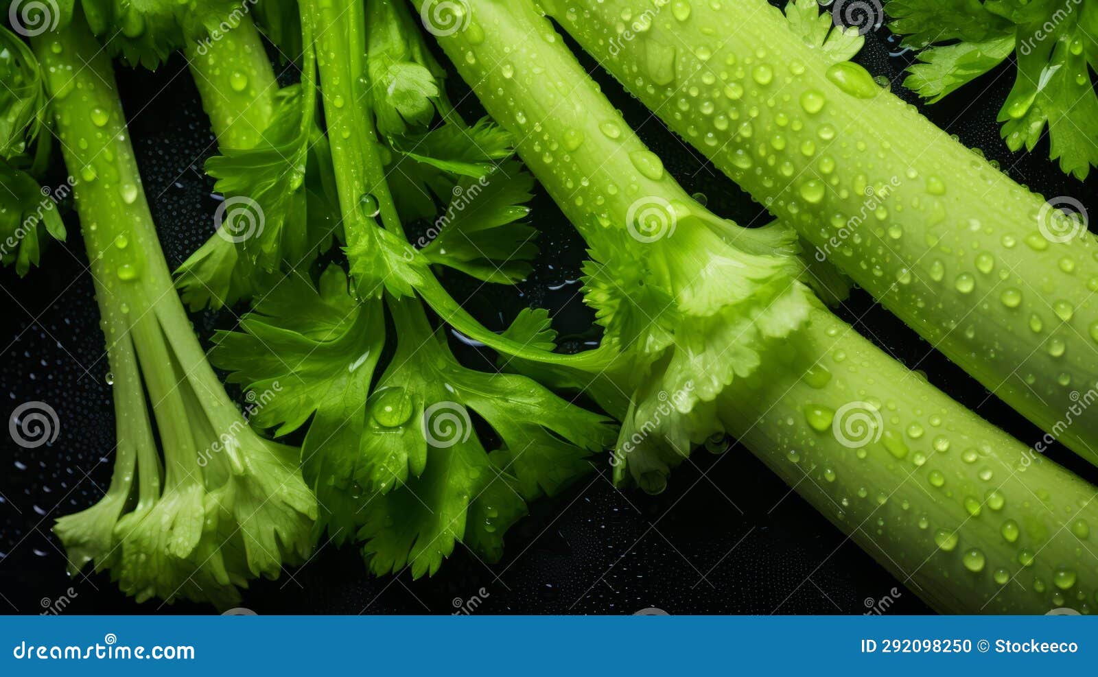Organic Kitchen Still Life: Water Droplets on Green Celery Stock ...