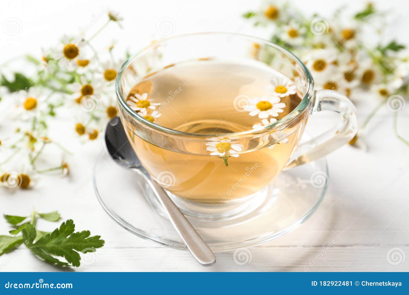 Fresh Chamomile Tea in Cup on Wooden Table Stock Image - Image of ...
