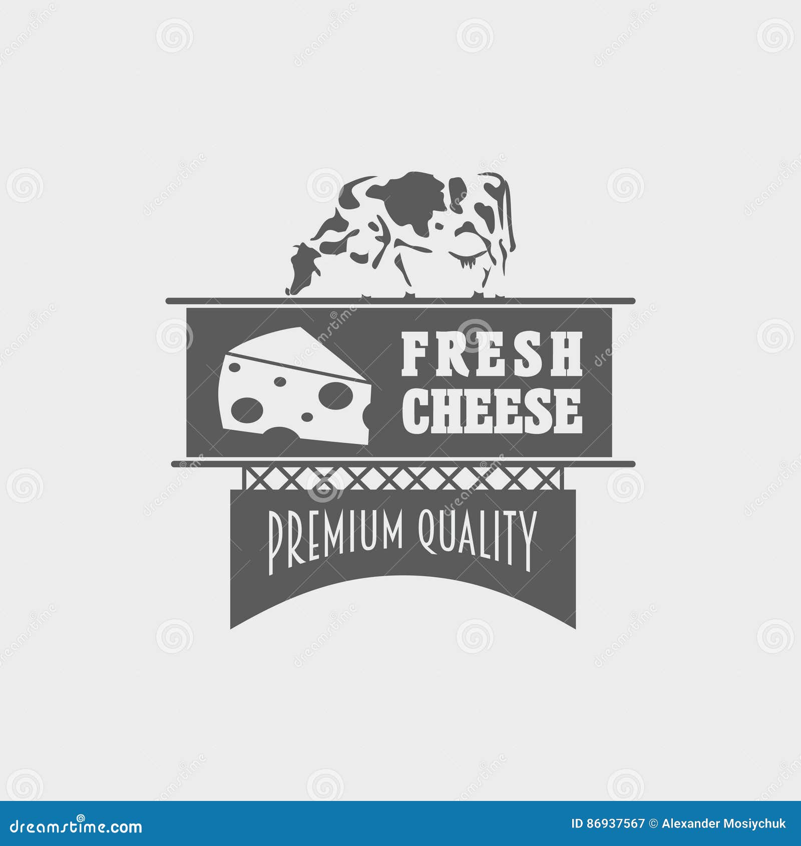 Fresh Cheese Vector Logo, Label or Badge Design Concept with Cow Stock ...