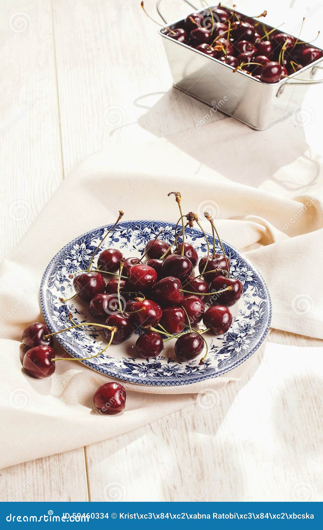 Fresh Cherries on Dish on Table Stock Photo - Image of ripe, healthy ...