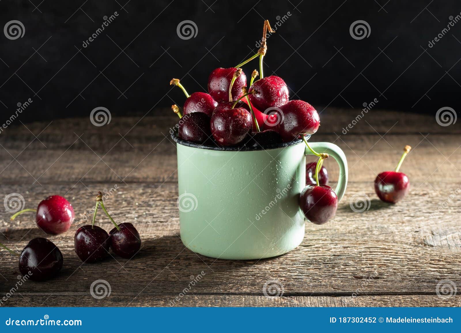 Fresh cherries in a pot stock photo. Image of rustic - 187302452