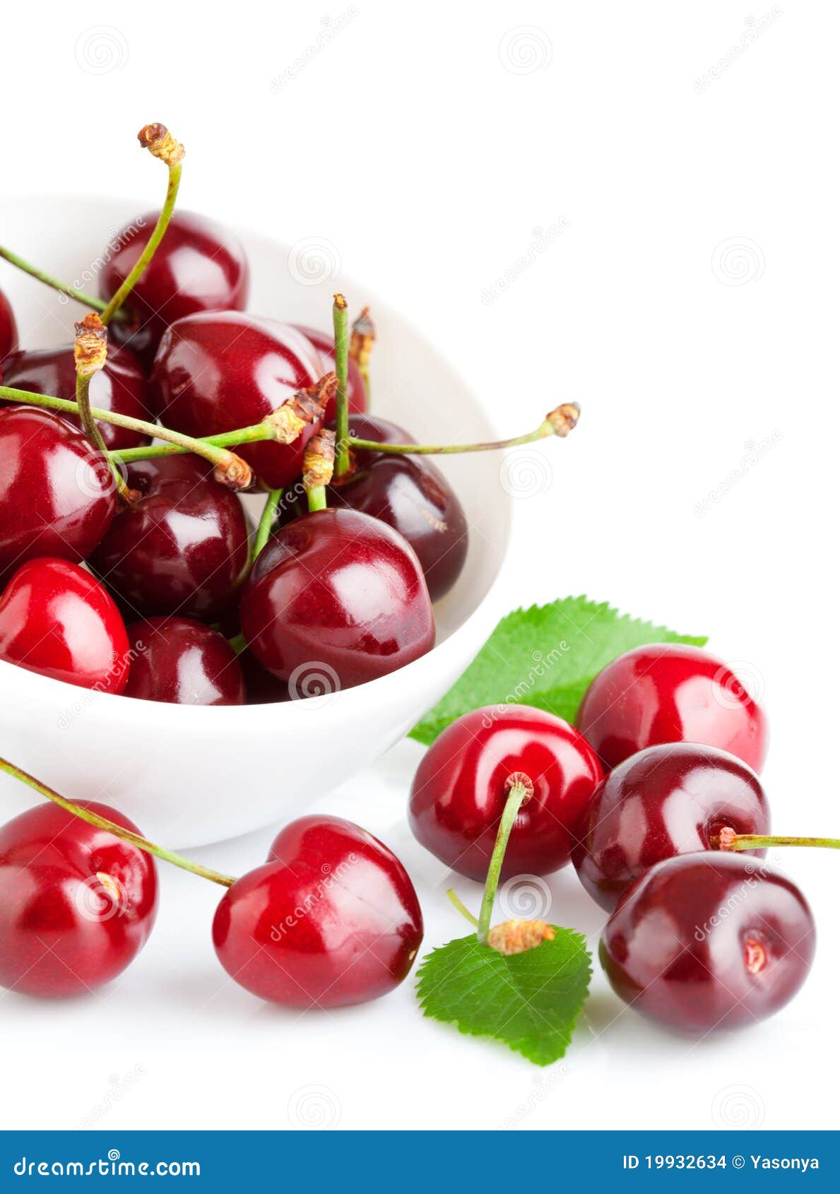 Fresh Cherry Berries with Green Leaf Stock Photo - Image of healthy ...