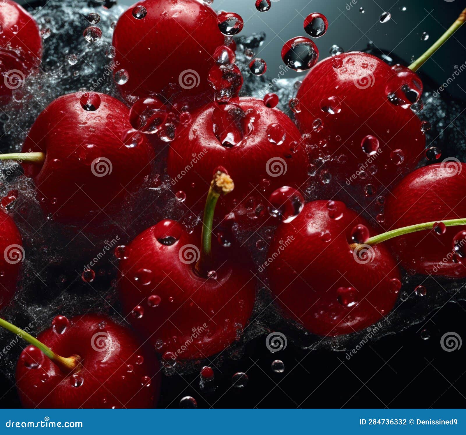 Fresh Cherry with Drops of Water Stock Illustration - Illustration of ...