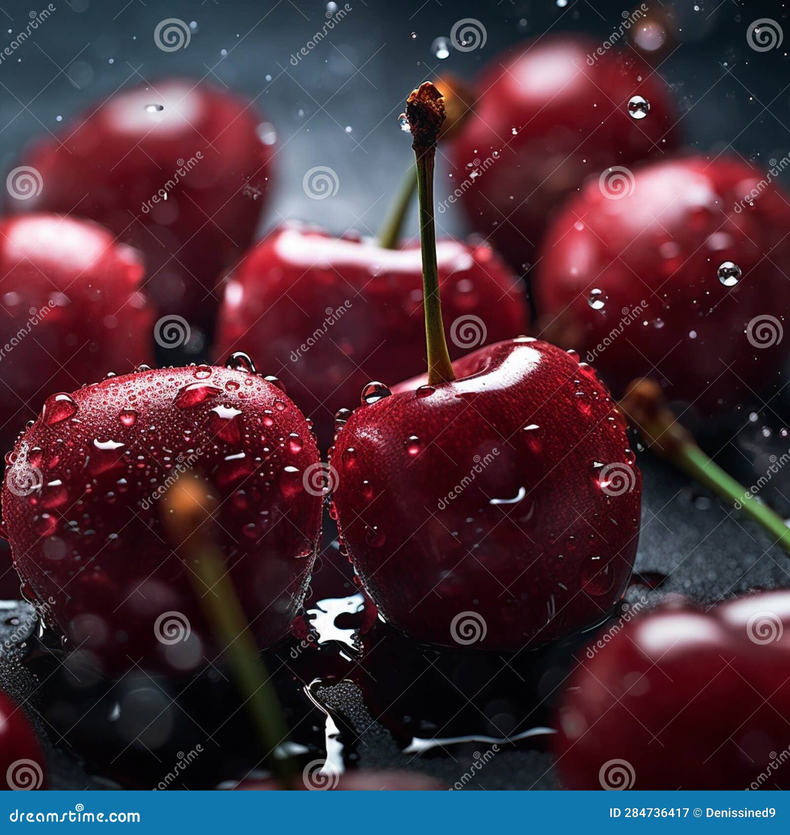 Fresh Cherry with Drops of Water Stock Illustration - Illustration of ...