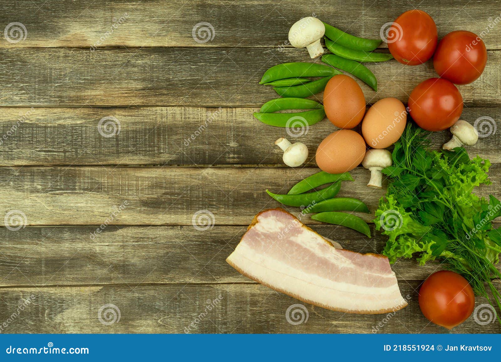 Fresh Chicken Eggs and Balyk with Vegetables are Laid Out on the Table ...