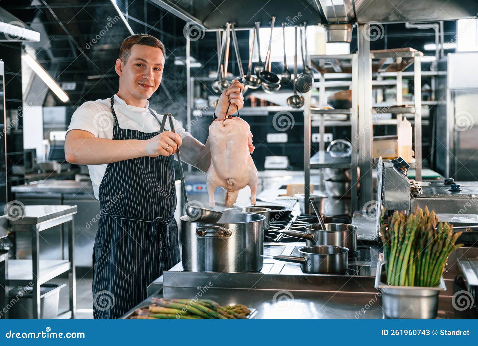 Fresh Chicken Meat. Kitchen Workers is Together Preparing the Food ...