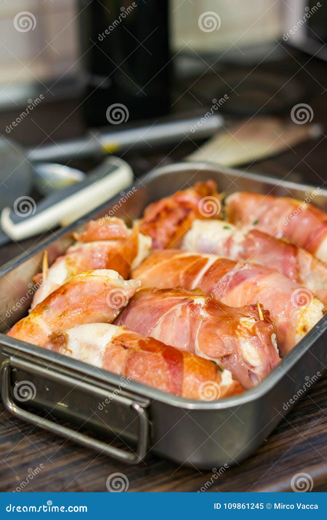 Meat rolls in oven dish stock image. Image of soft, kitchen - 109861245