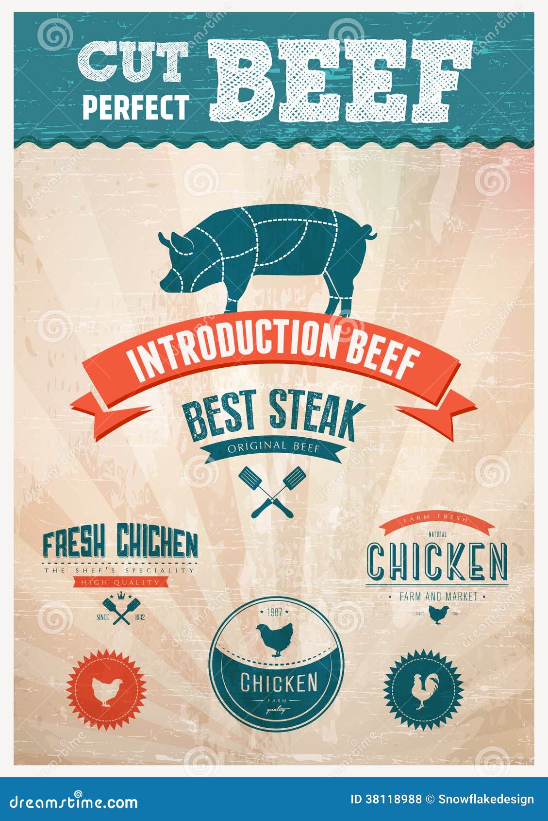 Fresh Chicken and Pork Beef Badges Stock Vector - Illustration of food ...