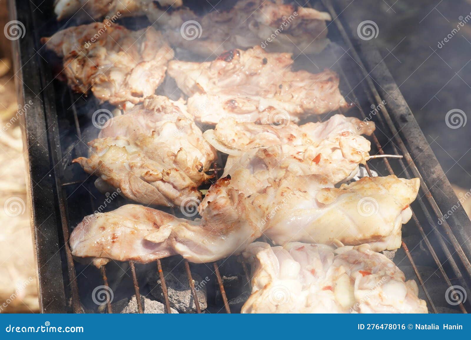 Fresh Chicken Steak Grill Meat on Fire. Making Barbecue on the Grill ...