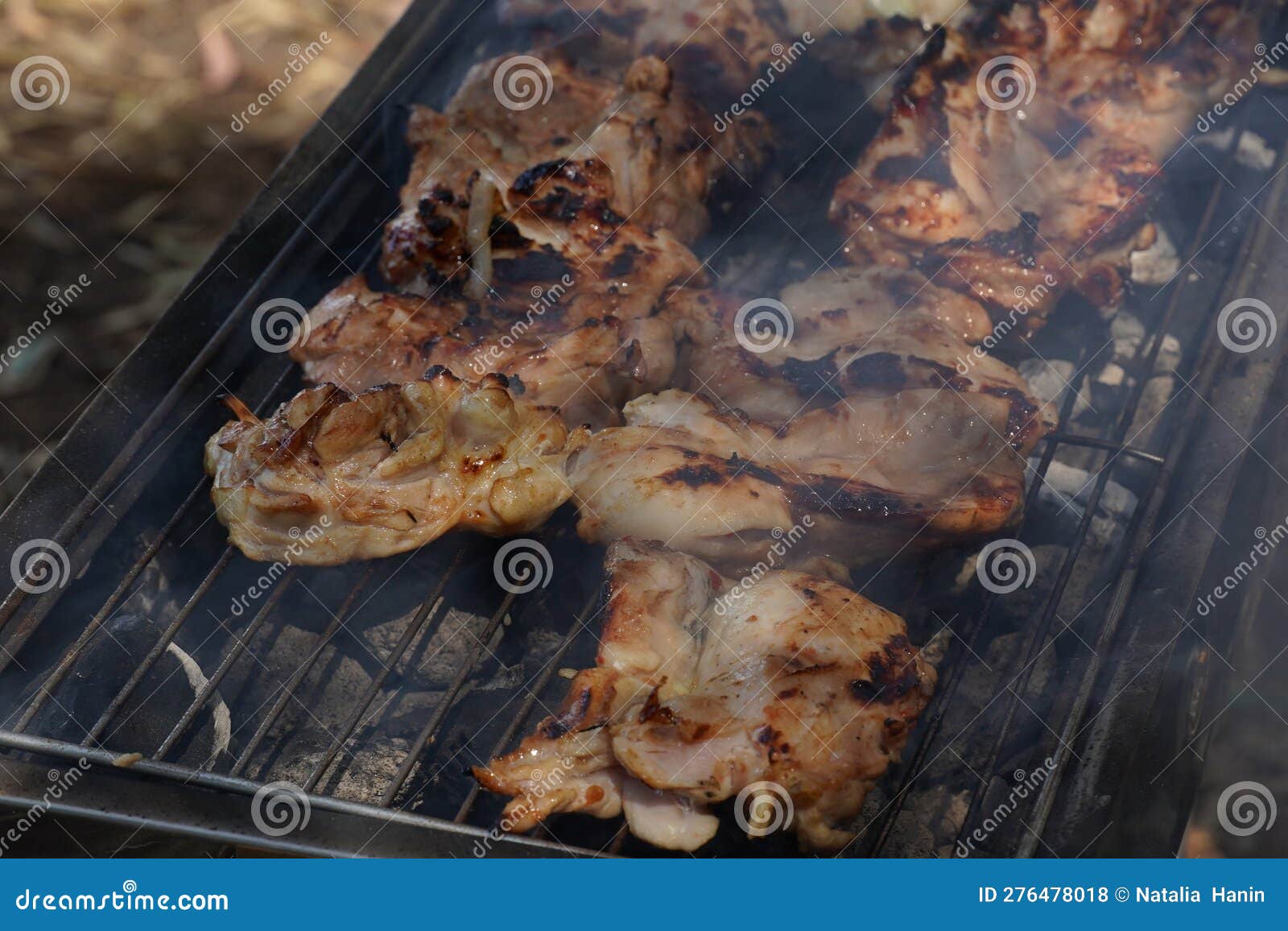 Fresh Chicken Steak Grill Meat on Fire. Making Barbecue on the Grill ...