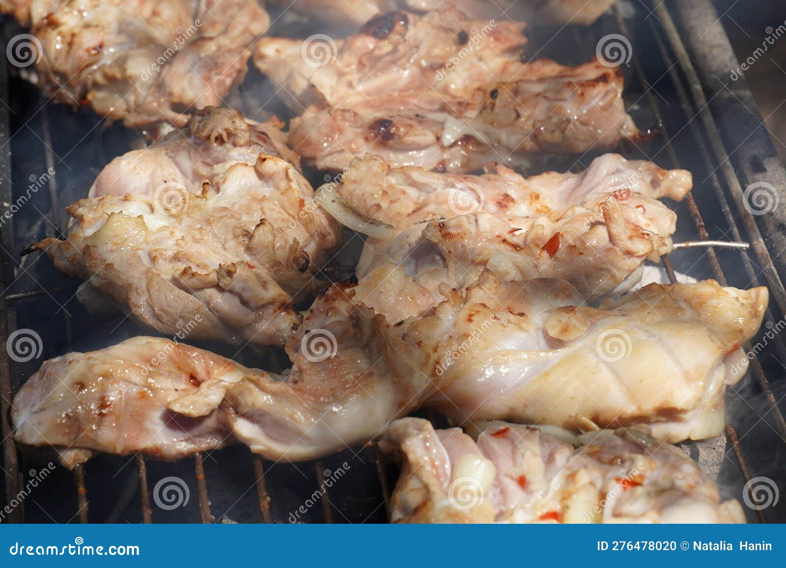Fresh Chicken Steak Grill Meat on Fire. Making Barbecue on the Grill ...