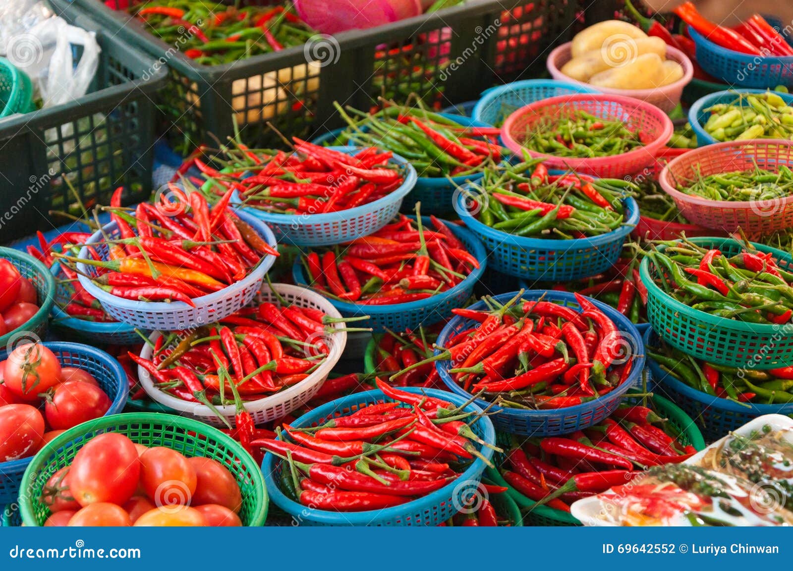 Fresh Chili in a Local Market Stock Photo - Image of food, ingredient ...
