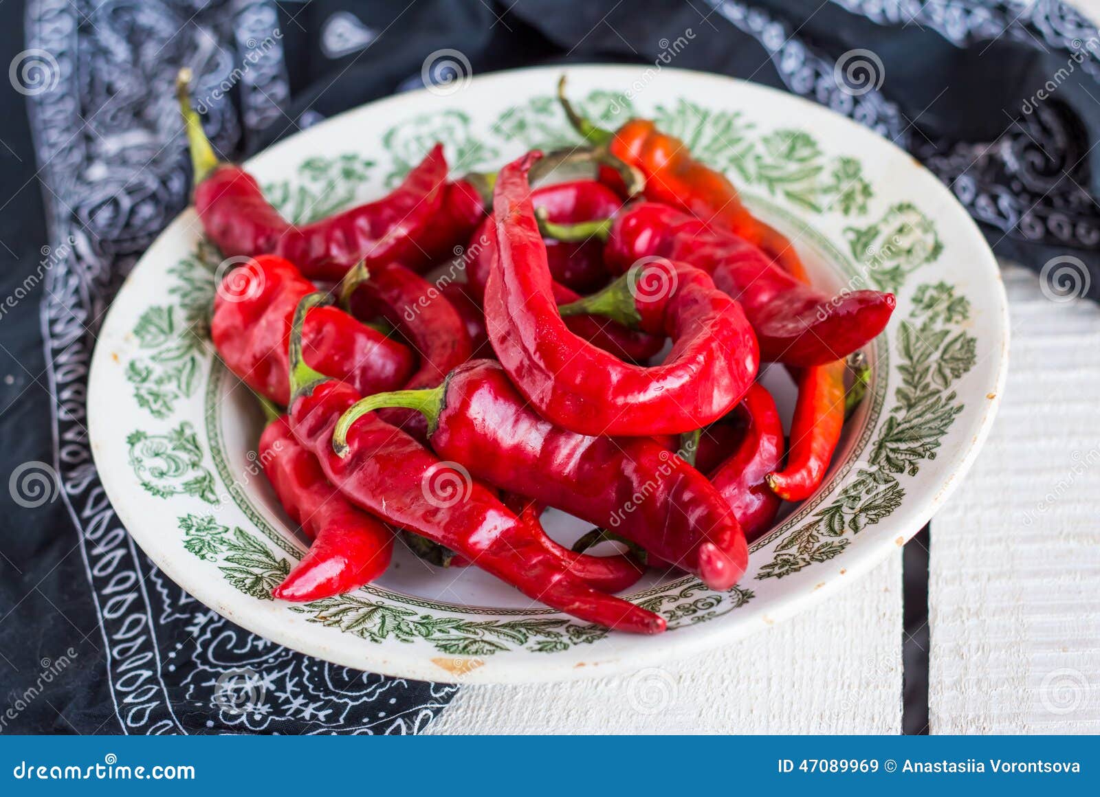 Fresh Chili Pepper in a Plate on a Board Stock Image - Image of food ...